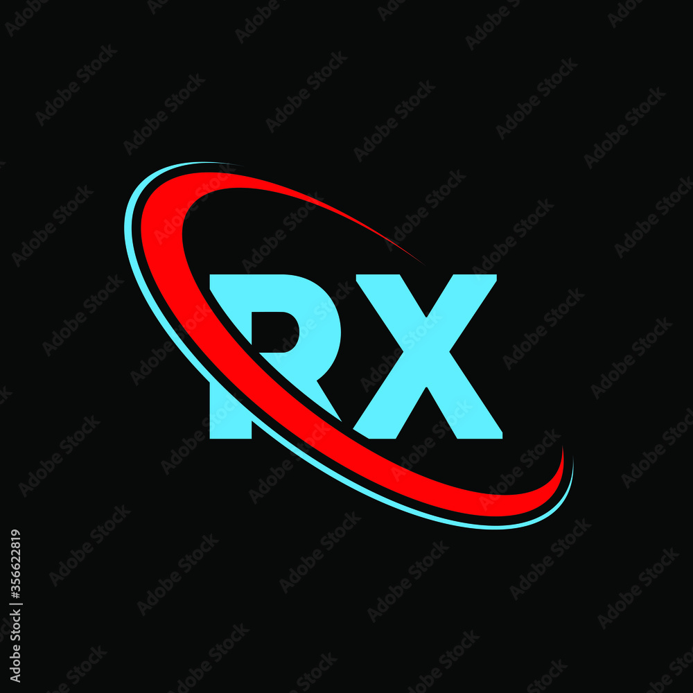RX R X letter logo design. Initial letter RX linked circle uppercase ...