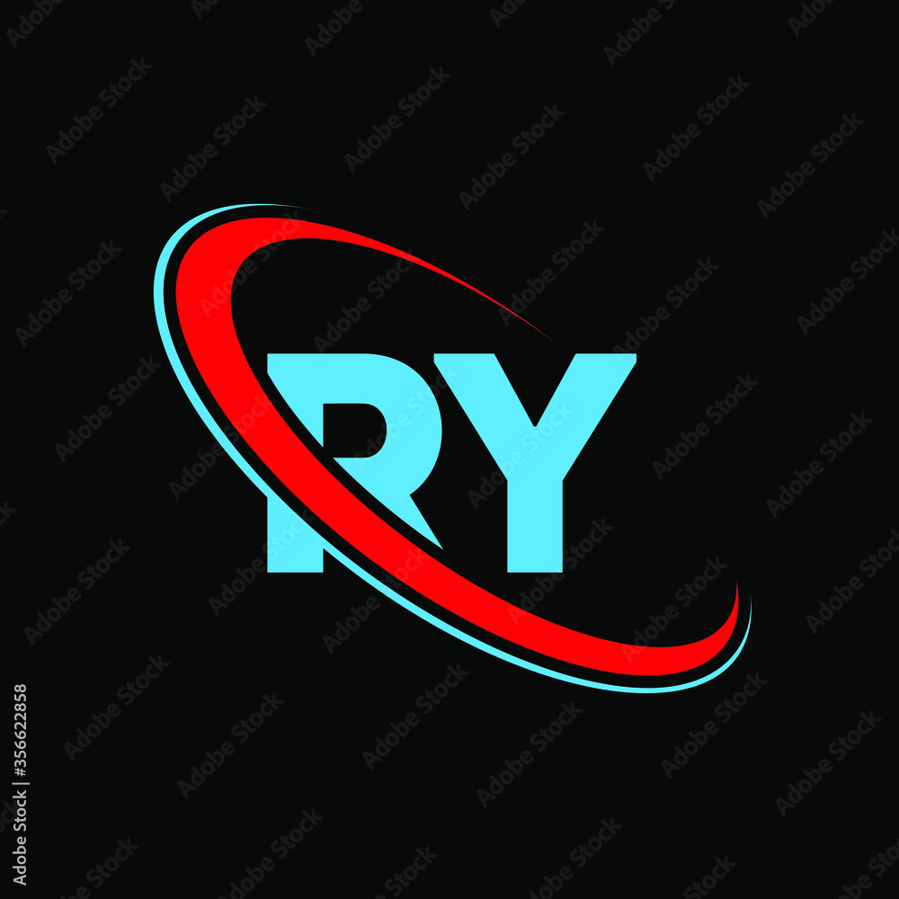 RY R Y letter logo design. Initial letter RY linked circle uppercase ...