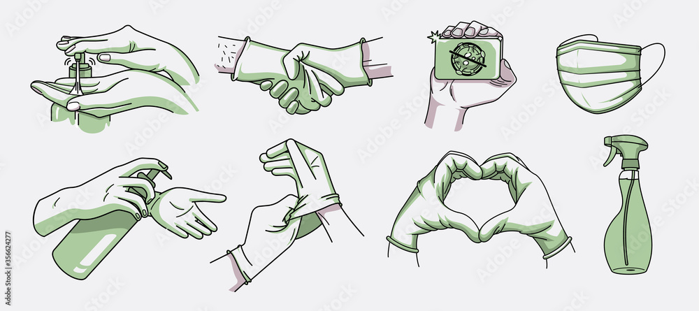 Bundle of vector illustrations for hygiene and infection prevention in ...