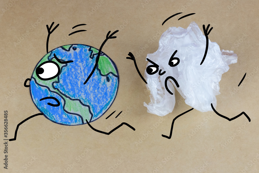 Half photo, half drawing, in the style of comic (cartoon): planet Earth ...
