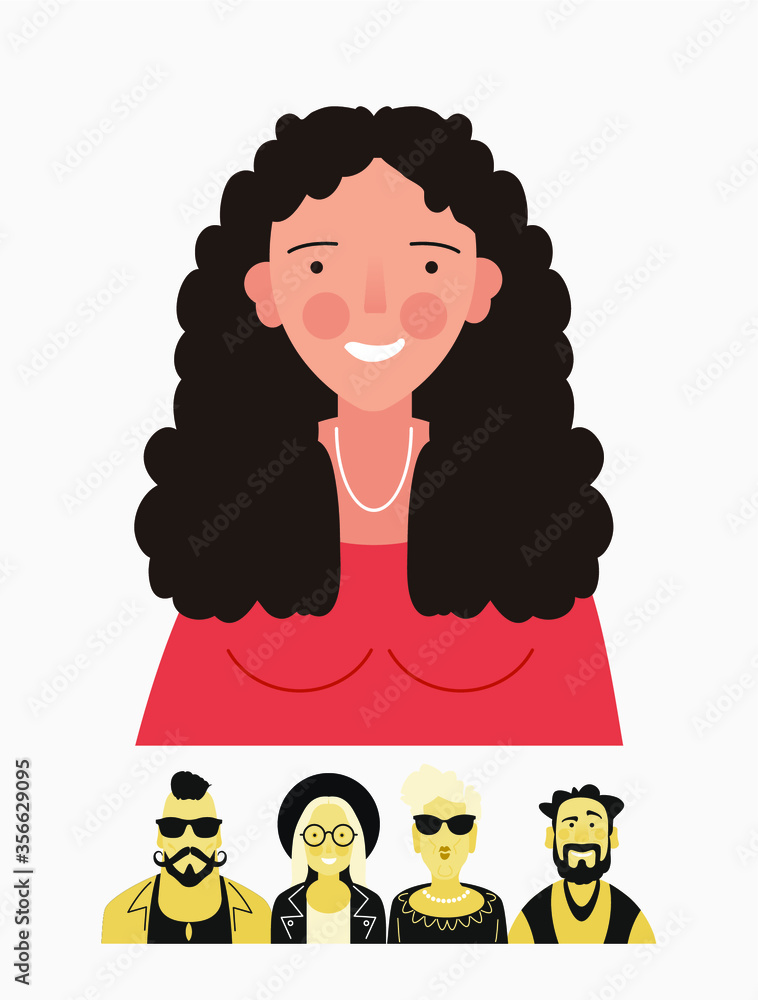 Bright person portrait. Avatars set. Hand drawn flat style ...