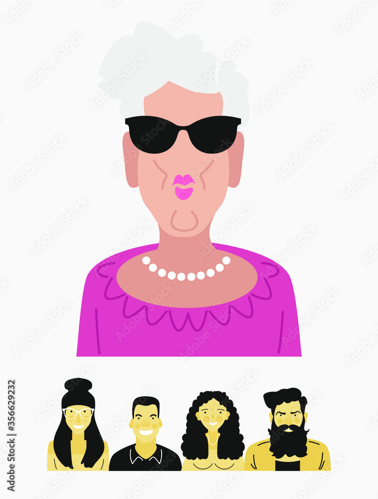 Bright person portrait. Avatars set. Hand drawn flat style ...