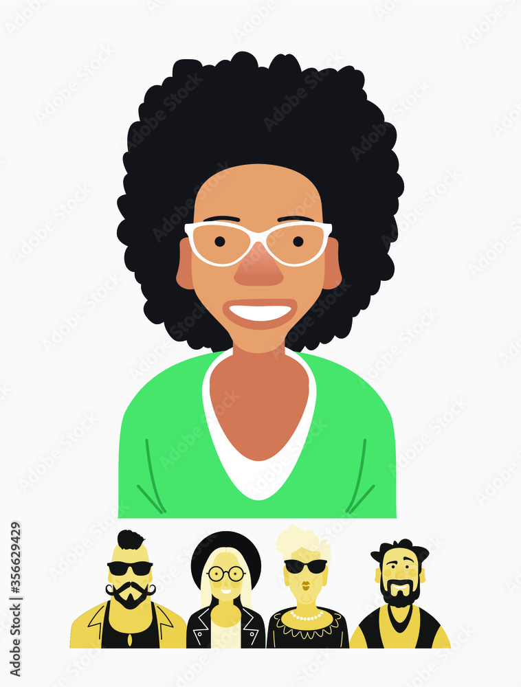 Bright person portrait. Avatars set. Hand drawn flat style ...