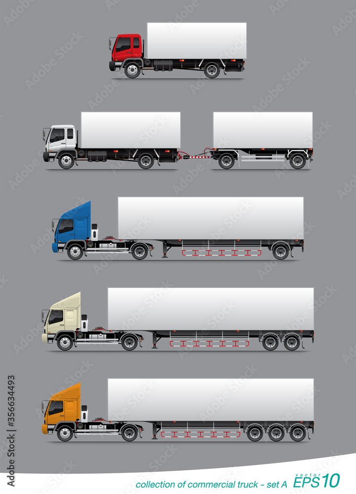 VECTOR EPS10 - collection of commercial cargo truck template, isolate ...