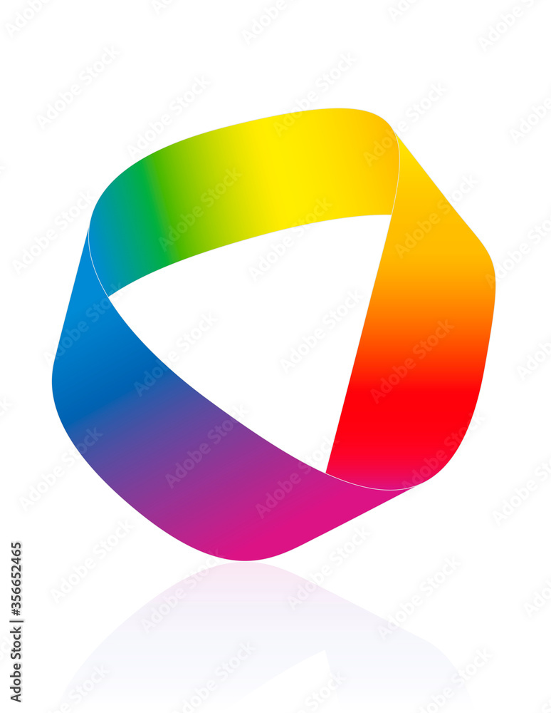 Moebius strip, rainbow colored Mobius band. Surface with only one side ...