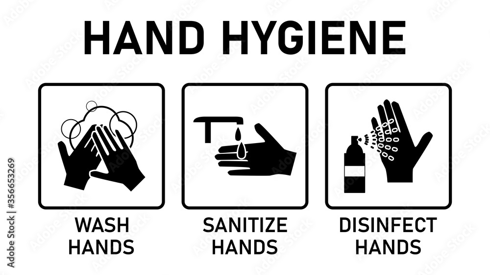 Basic Set of Hand Hygiene Symbols such as Wash Hands, Sanitize Hands ...
