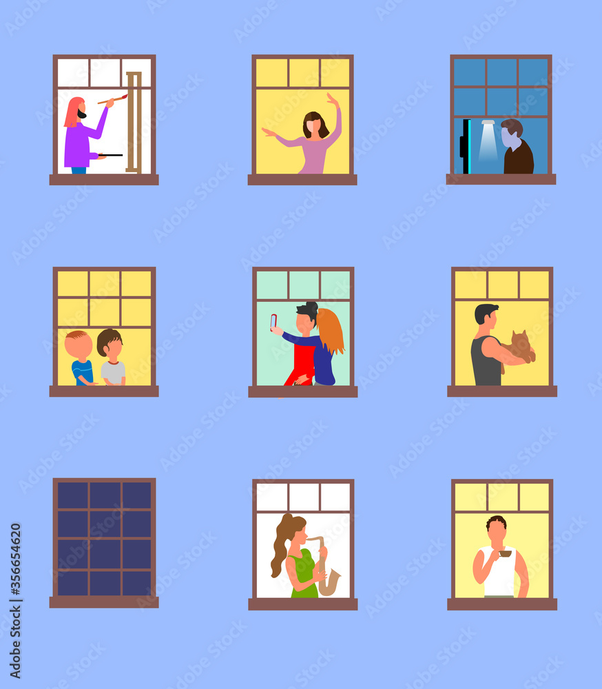 Windows with active neighbors. Painting a picture, dancing, programming ...