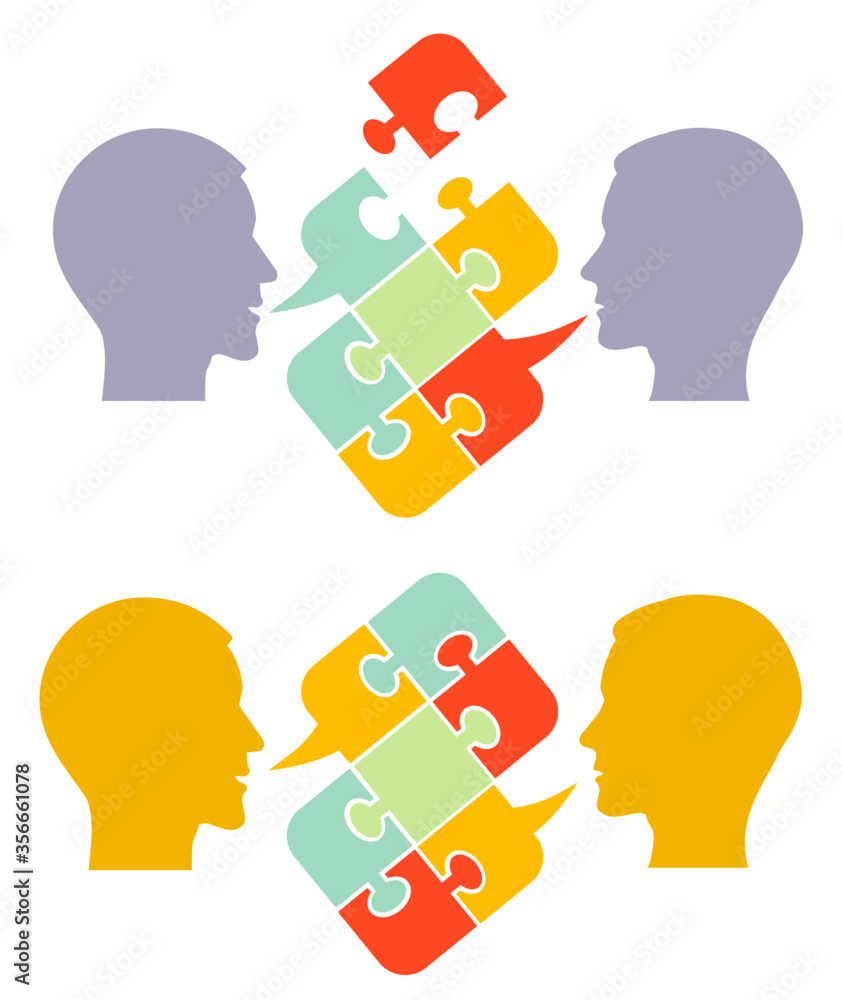 Men,psychology of understanding and dialog. Two Male stylized head ...