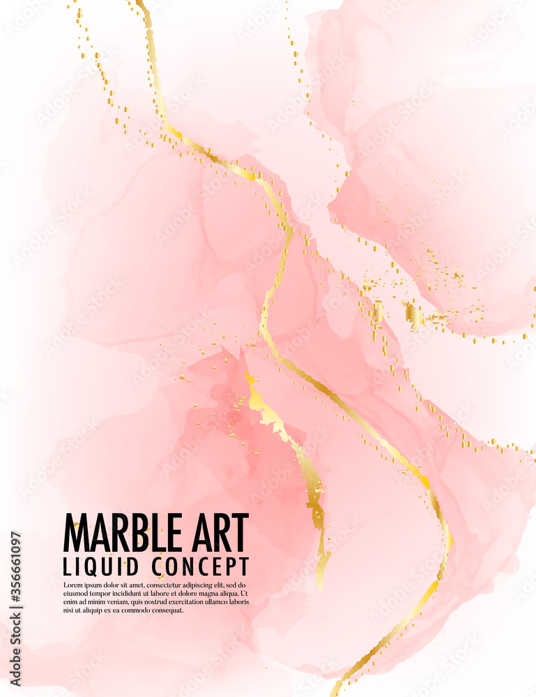 Marble pink background Vector. A;cohol ink golden texture. Acrylic ...