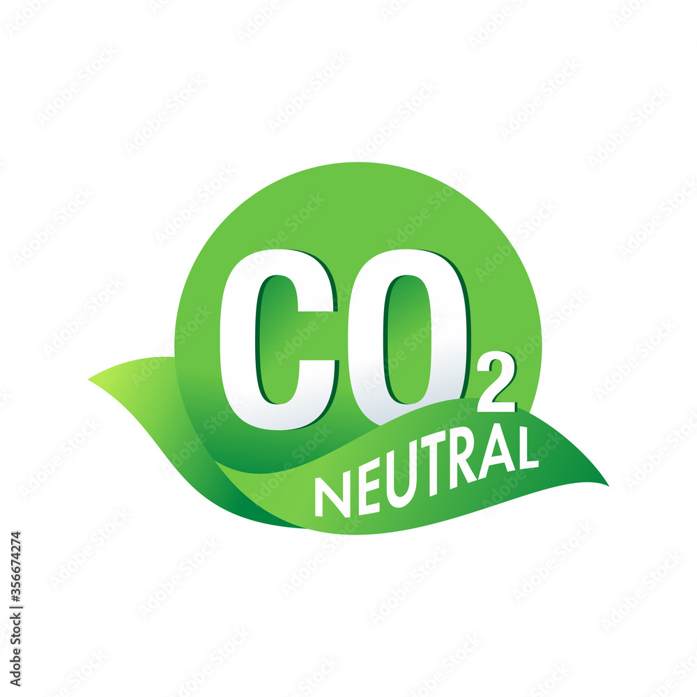 CO2 neutral stamp - zero carbon dioxide emissions logo for eco-friendly industrial production ...