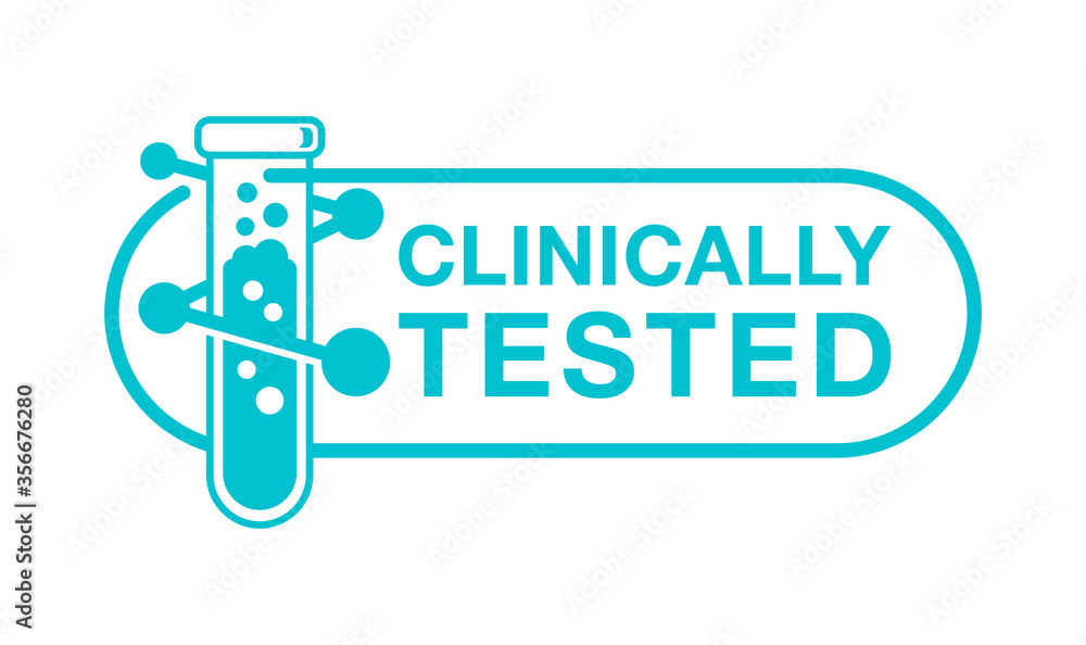 Clinically tested stamp - boiling laboratory vial (test tube) with ...