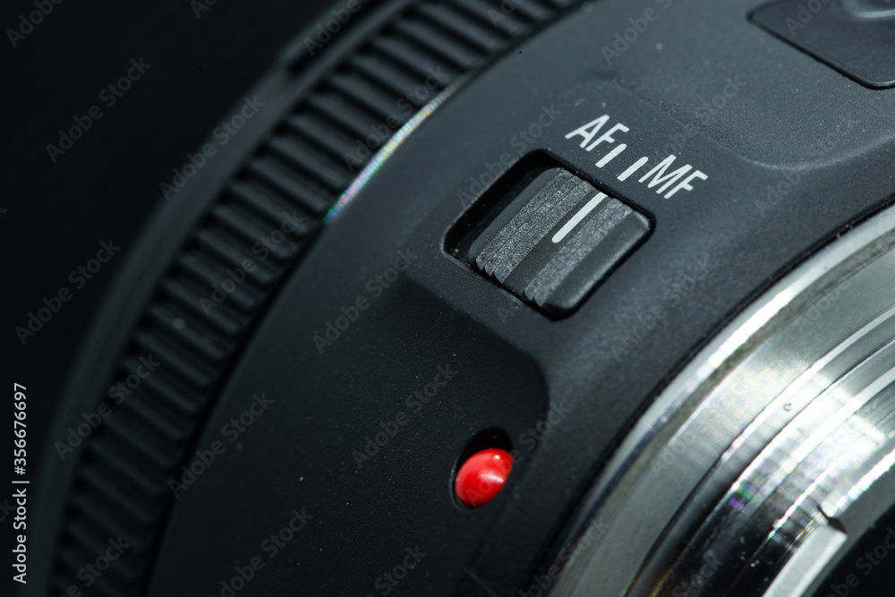 Macro closeup photo of lens to dslr camera on dark background view of ...