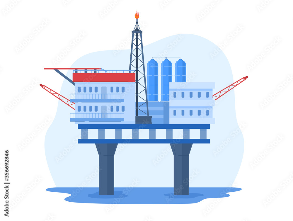 Oil gas industry vector illustration. Cartoon flat urban landscape with ...