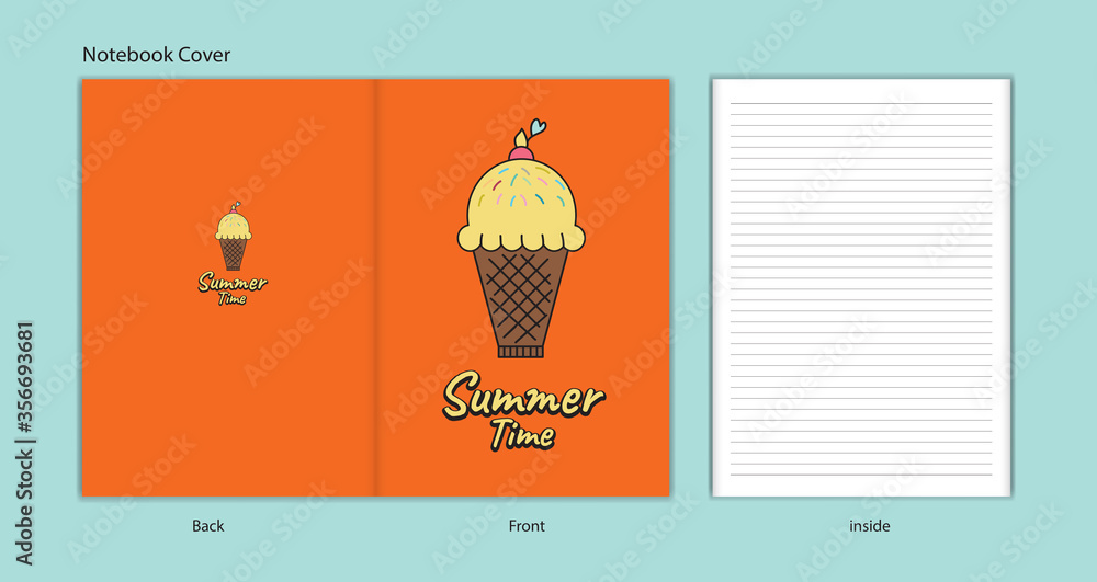 Notebook cover and inside template. ice cream summer time concept ...