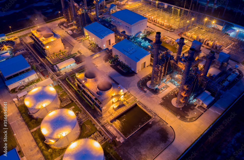 Aerial view Gas turbine electrical power plant in industrial Estate ...