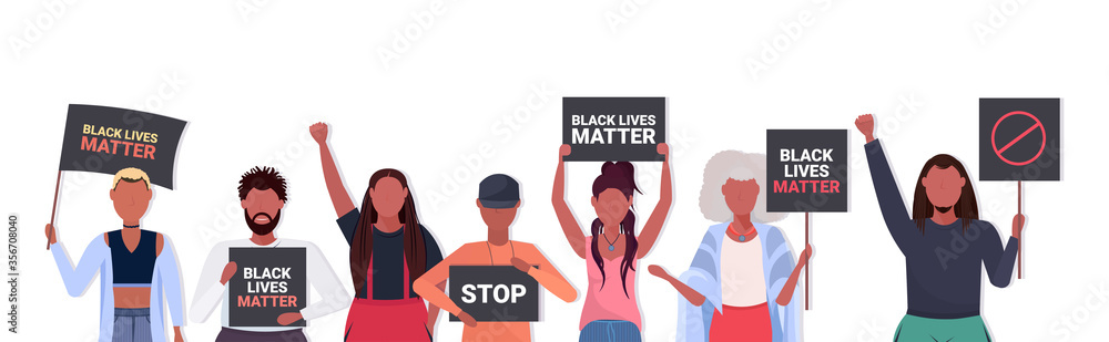 african american protesters with black lives matter banners awareness ...