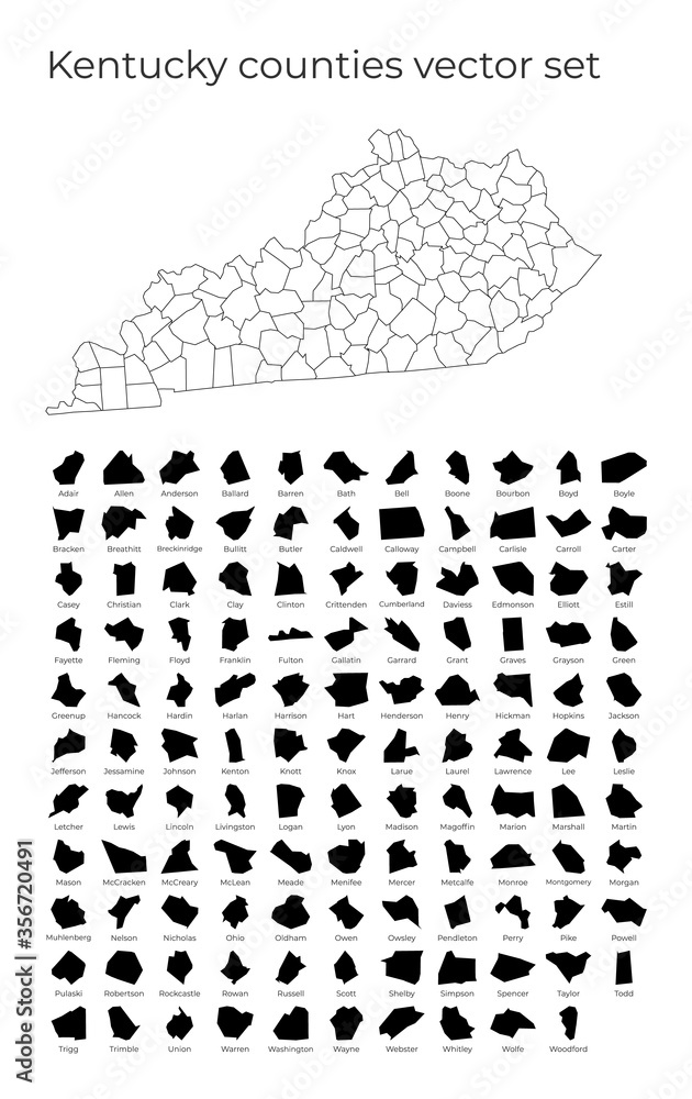 Kentucky map with shapes of regions. Blank vector map of the Us State ...