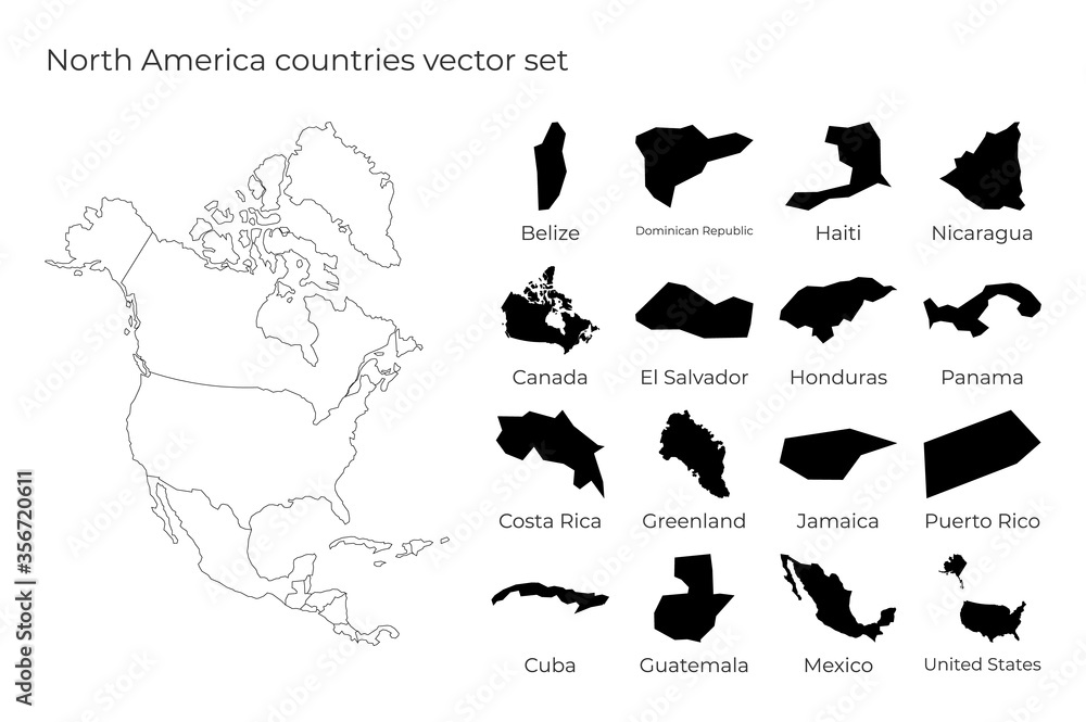 North America map with shapes of regions. Blank vector map of the ...