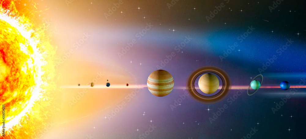 Planets of the solar system, sun, Mercury, Venus, Earth, Moon, Mars ...