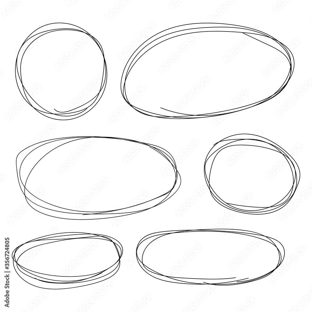 Hand drawn circle line sketch set. Vector circular scribble doodle ...