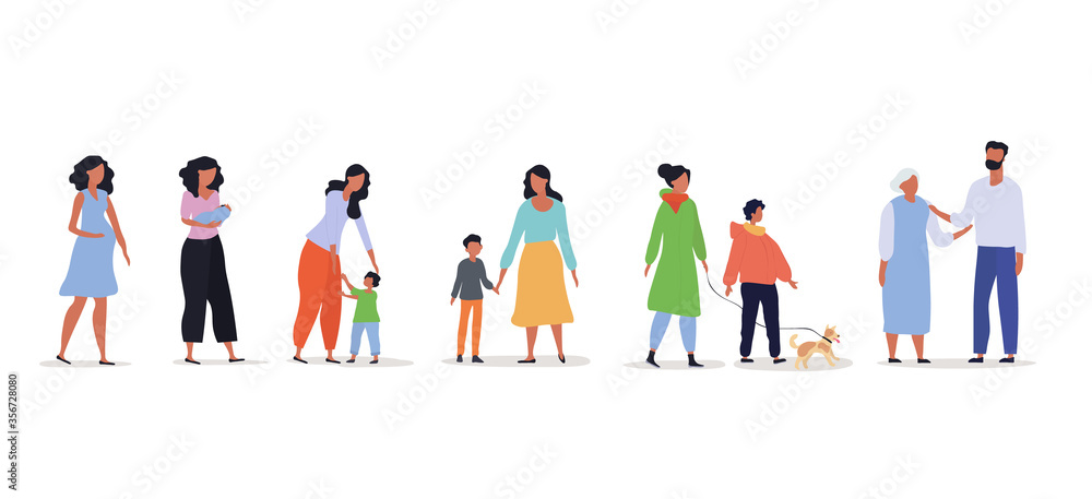 Growing up concept from baby to adult with sequential drawings of a ...