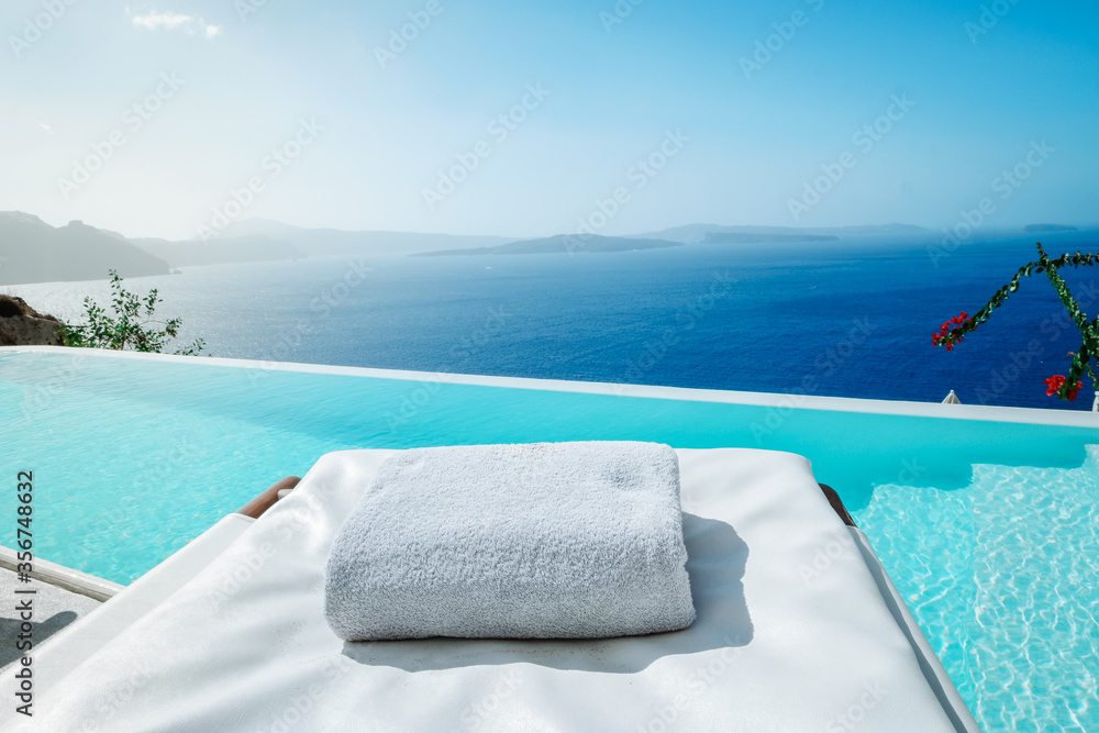infinity pool Santorini Greece looking out over the caldera of the ...