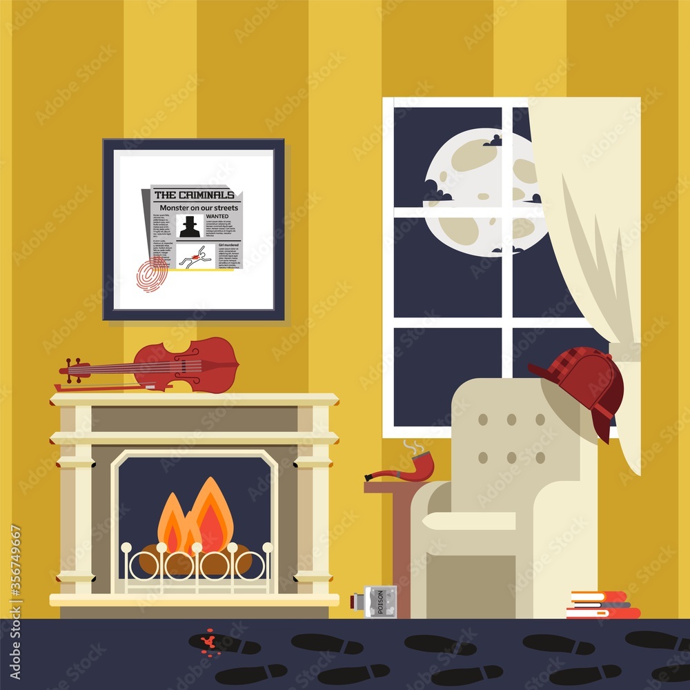 Famous detectives room, sherlock result vector illustration. Atmosphere ...