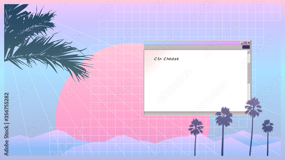 Tropical palm tree and mountain landscape with big sun, beach miami ...