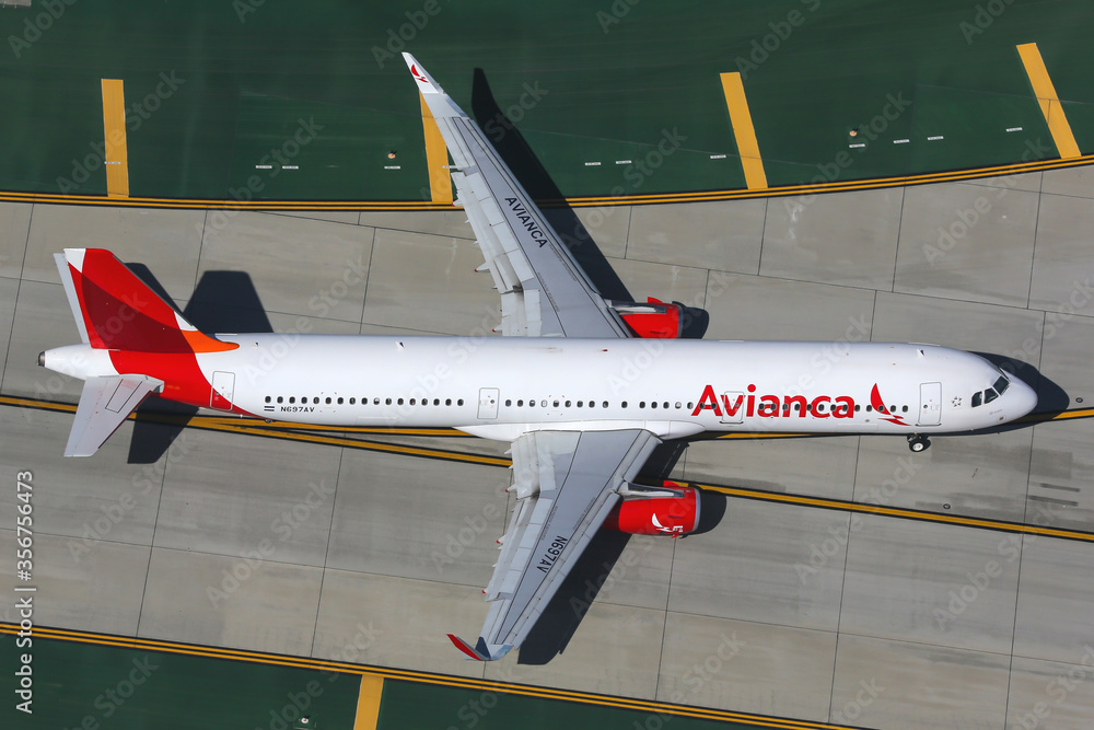 Avianca Airbus A321 airplane at Los Angeles airport aerial view Stock ...