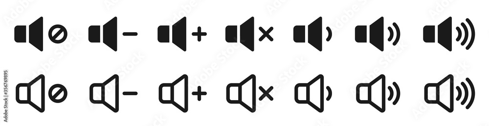 Sound icons set. Vector isolated sound volume up, down or mute control ...