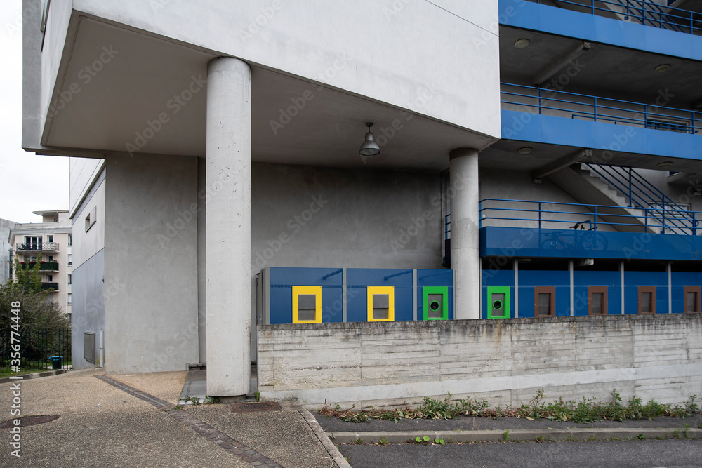 Architecture of a modern building with bins for waste sorting Stock ...