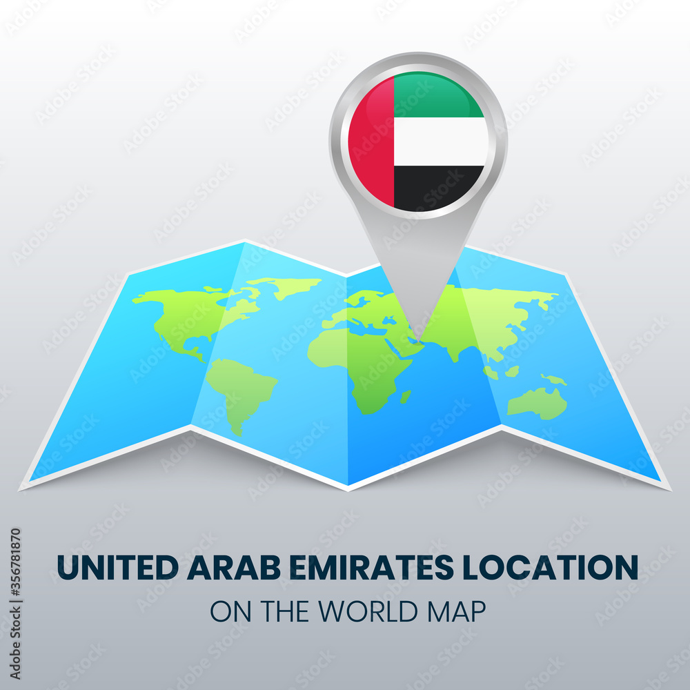 Location Icon Of United Arab Emirates On The World Map, Round Pin Icon ...
