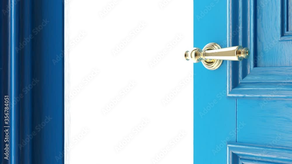 Blue luxury classic door opening to the bright light. Animation with ...