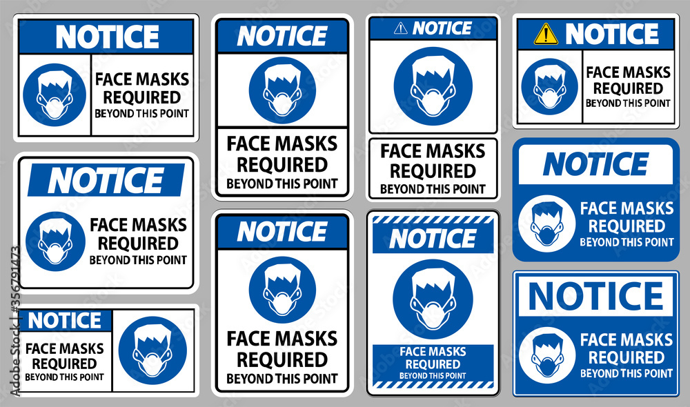 Notice Face Masks Required Beyond This Point Sign Isolate On White ...