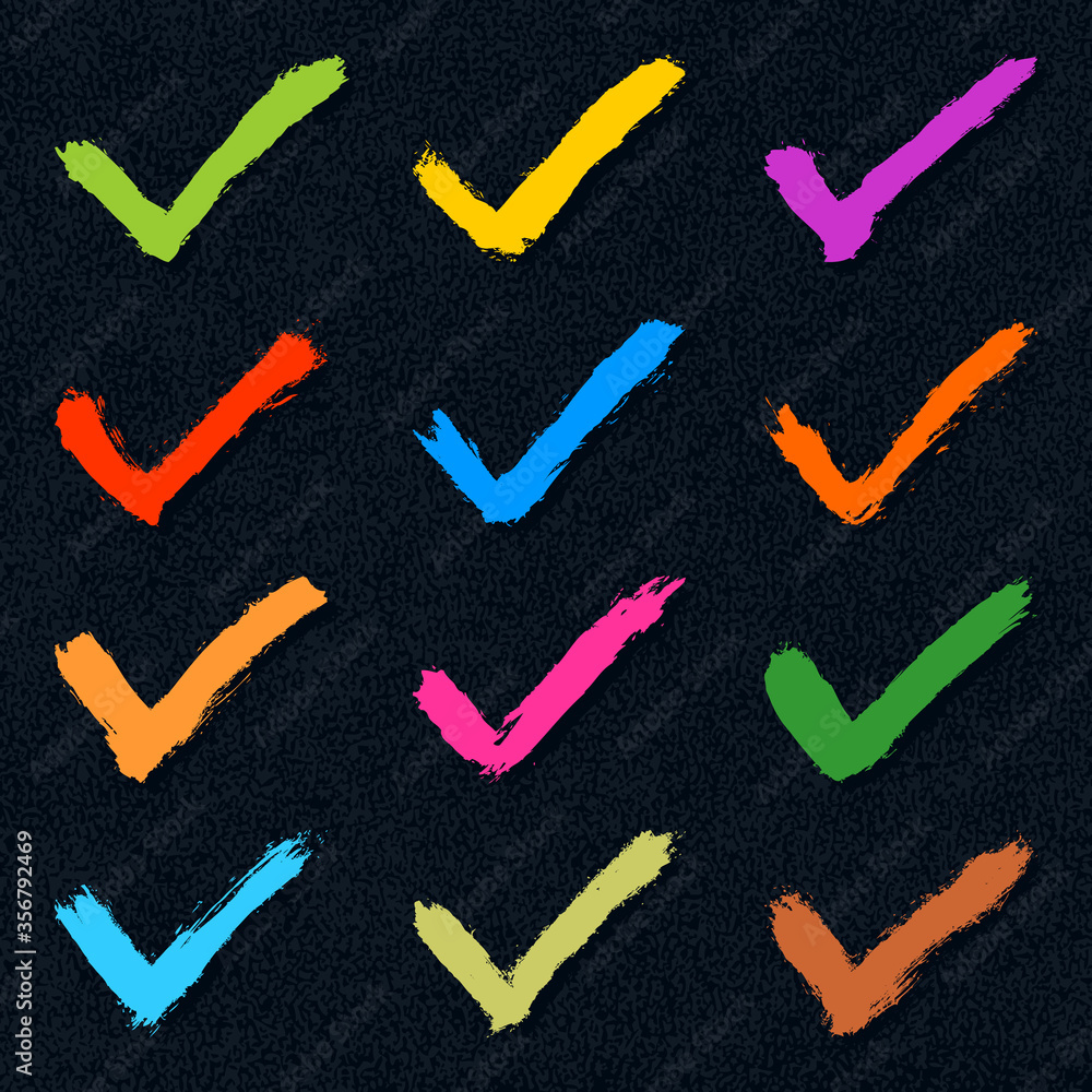 Set of check mark hand drawn signs. Collection of checkmark symbols ...