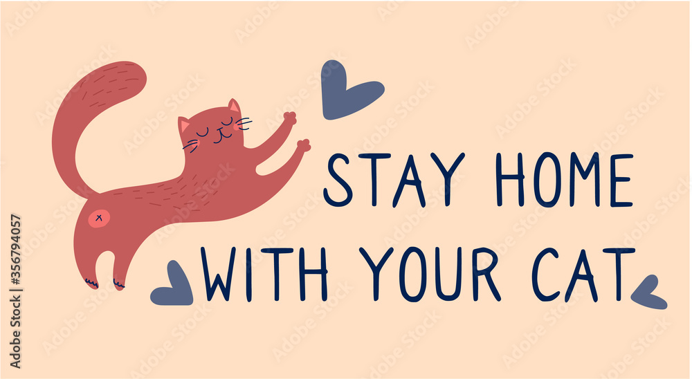 vector illustration Cat is played, heart. Hand-drawn poster with the ...