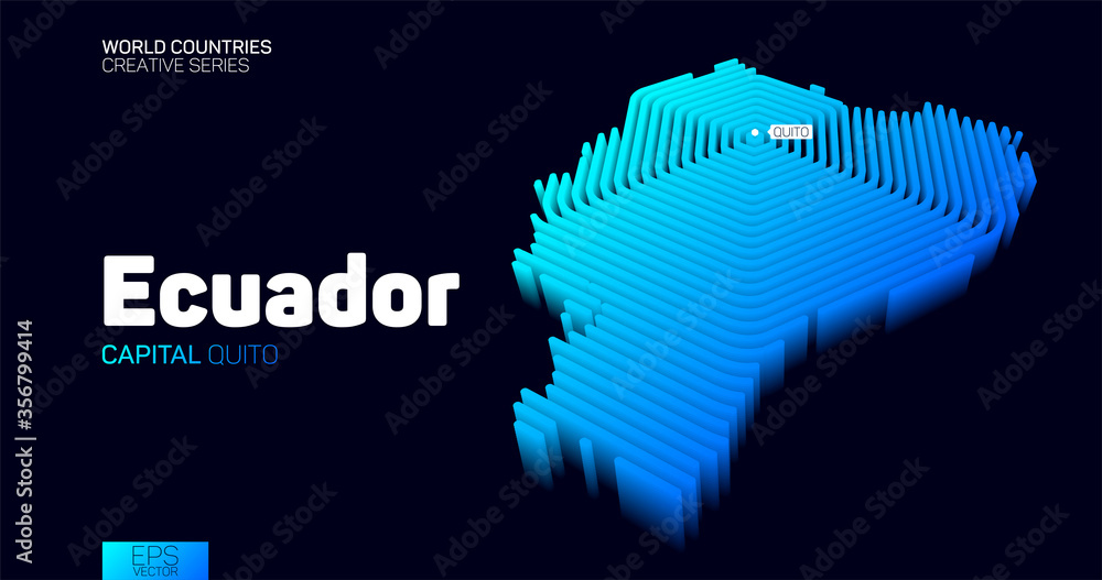 Isometric map of Ecuador with blue hexagon lines Stock Vector | Adobe Stock