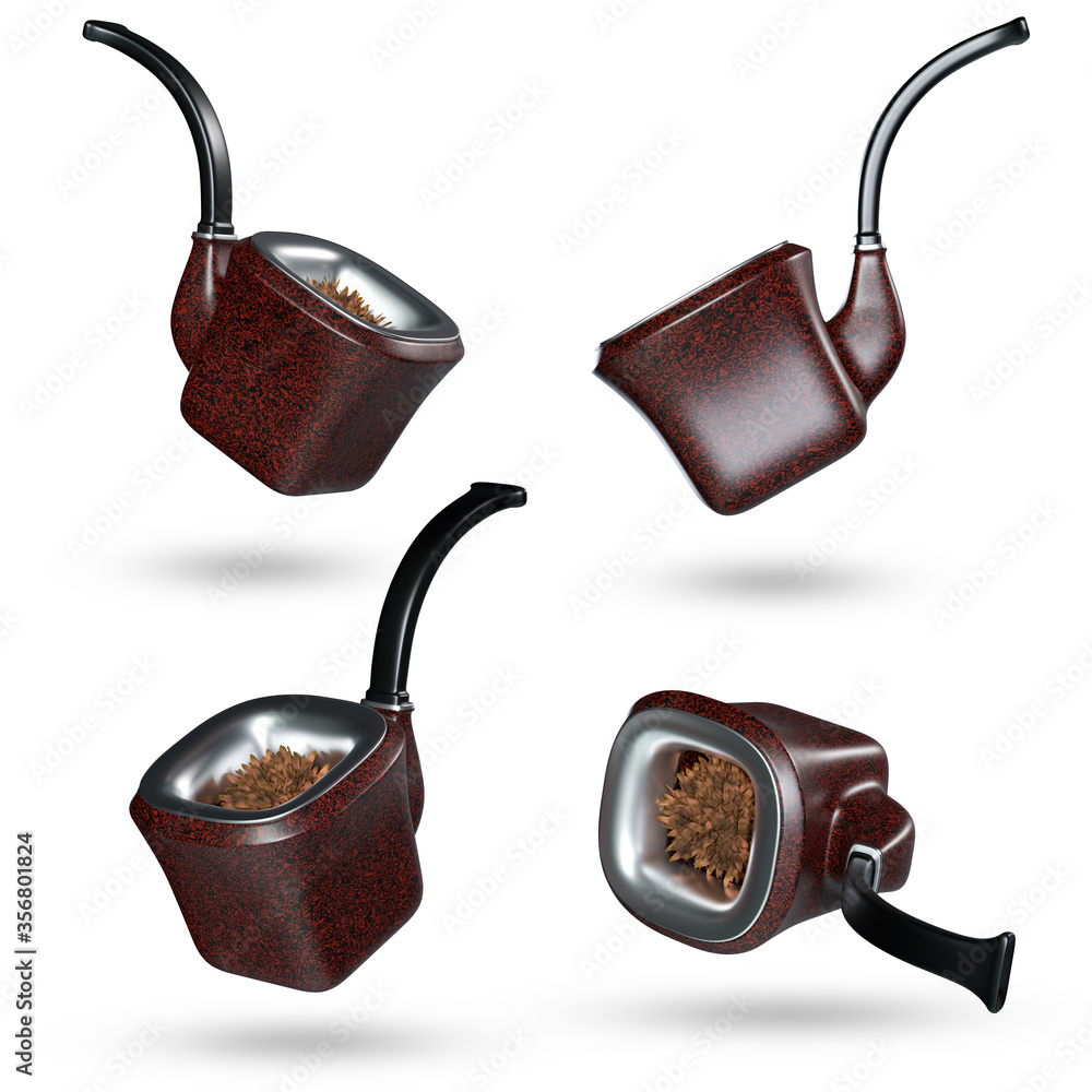 Four vintage pipe smoke in different poses in isolate white background ...