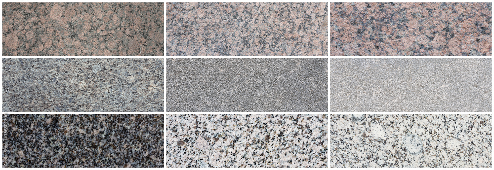Granite texture set. Collection of panoramic stone backgrounds ...