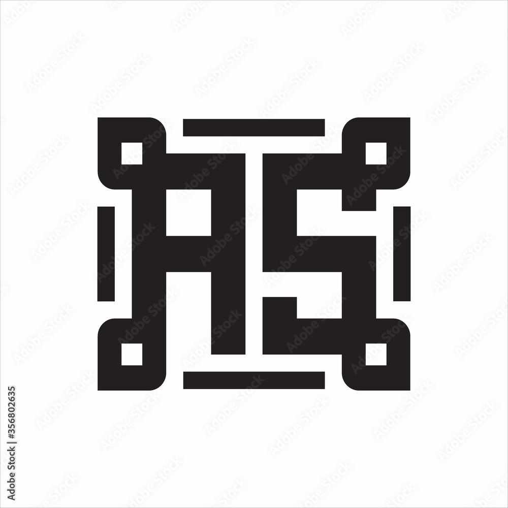 AS Logo monogram with piece line art design template on white ...