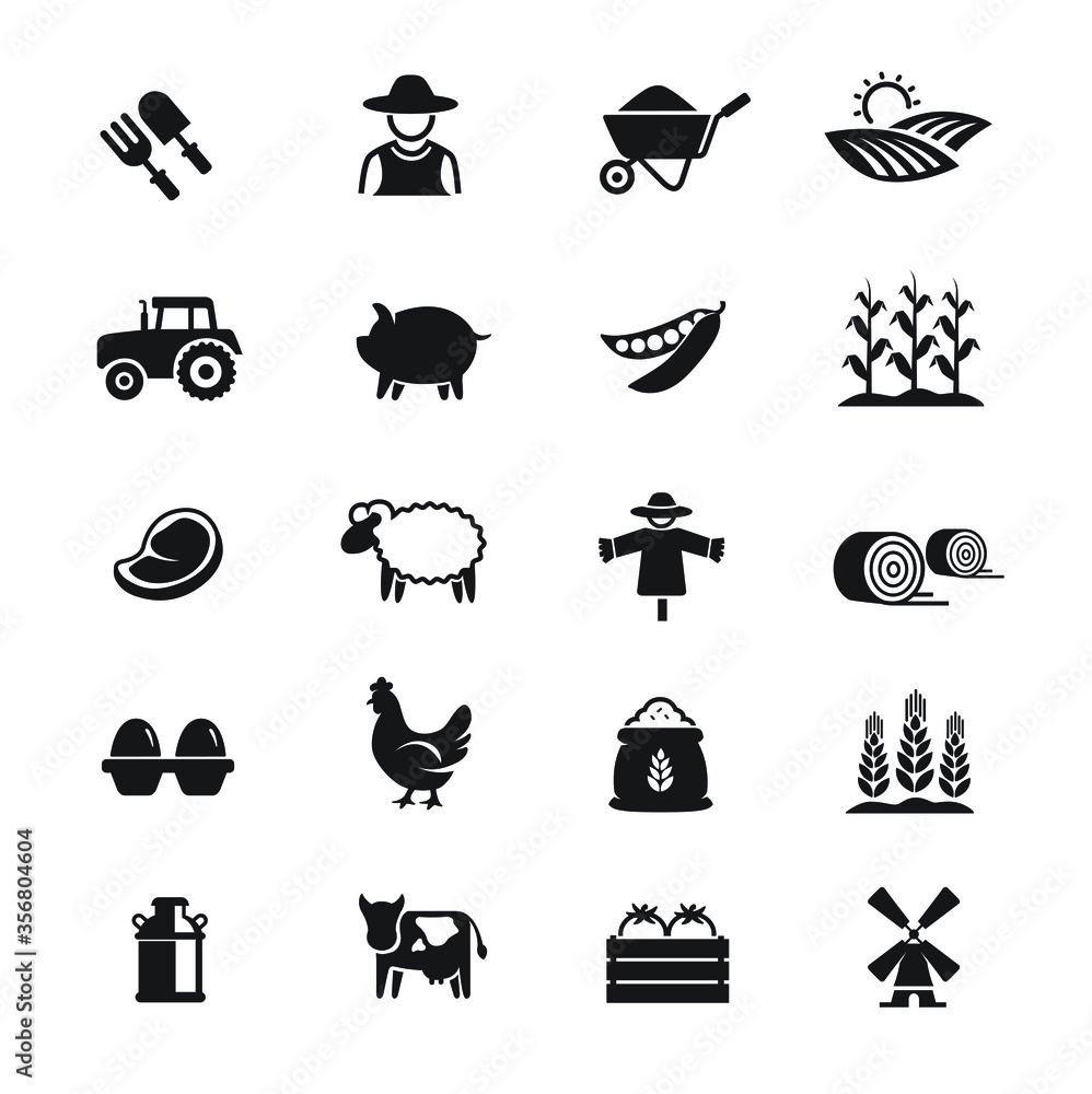 Agriculture and farming icons isolated on White background. Stock ...