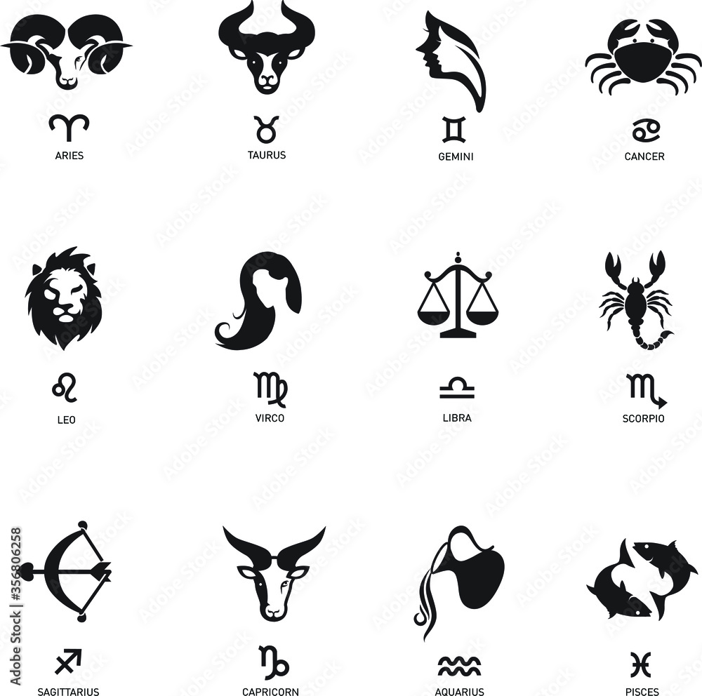 Zodiac Sign Icons Representing The Twelve Signs Of The Zodiac For
