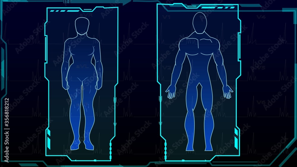 16:9 hud interface,futuristic human body,hud biology element, Display ...