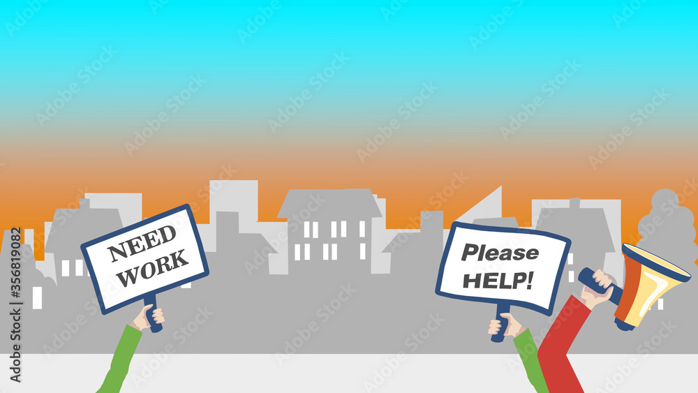 Help needed finding a work. 2d illustration with hand holding sign ...
