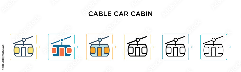 Cable car cabin vector icon in 6 different modern styles. Black, two ...