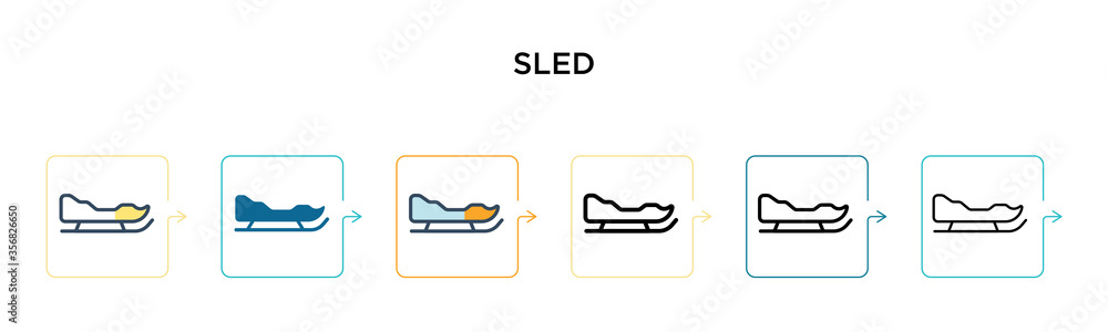 Sled vector icon in 6 different modern styles. Black, two colored sled ...