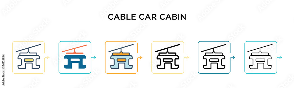 Cable car cabin vector icon in 6 different modern styles. Black, two ...