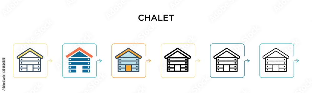 Chalet vector icon in 6 different modern styles. Black, two colored ...