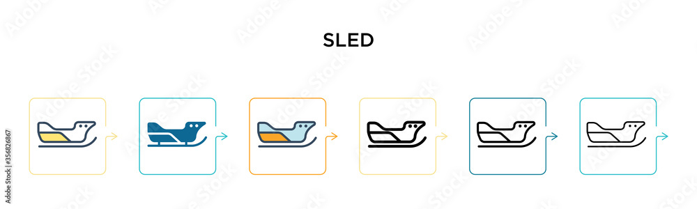 Sled vector icon in 6 different modern styles. Black, two colored sled ...