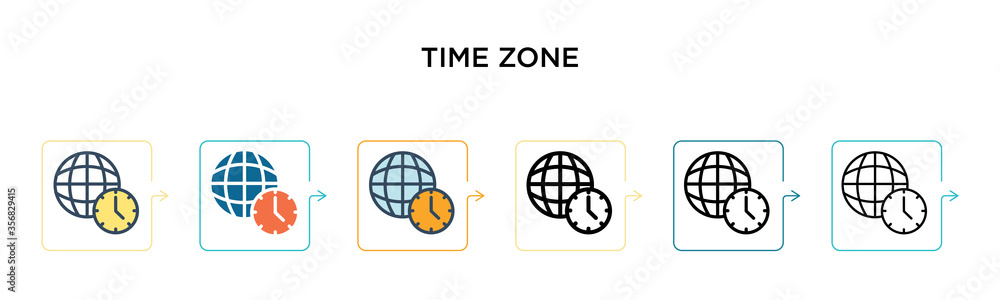 Time zone vector icon in 6 different modern styles. Black, two colored ...